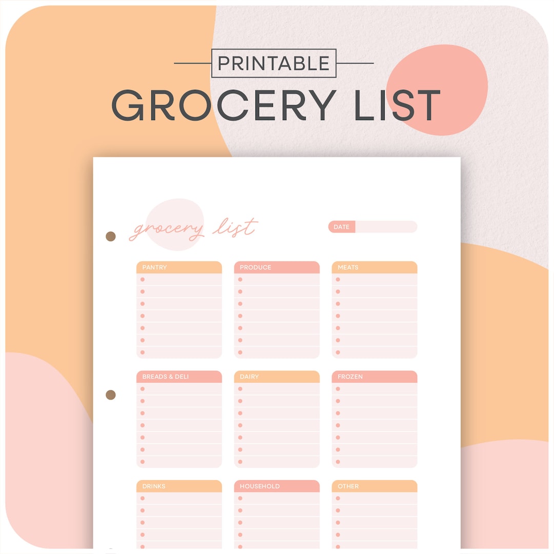 Grocery Shopping List, Printable Grocery List Template for Meal ...