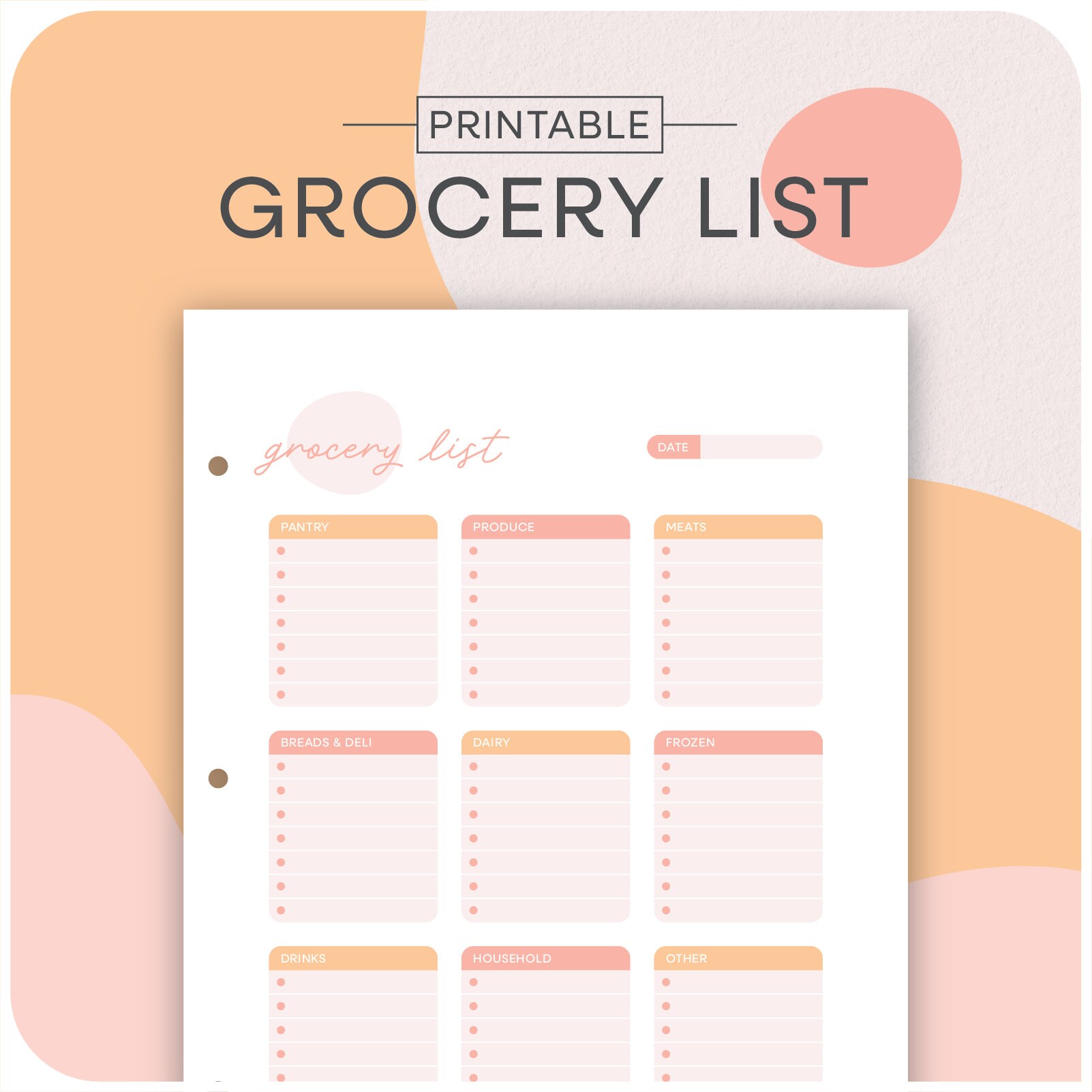Grocery Shopping List, Printable Grocery List Template for Meal ...