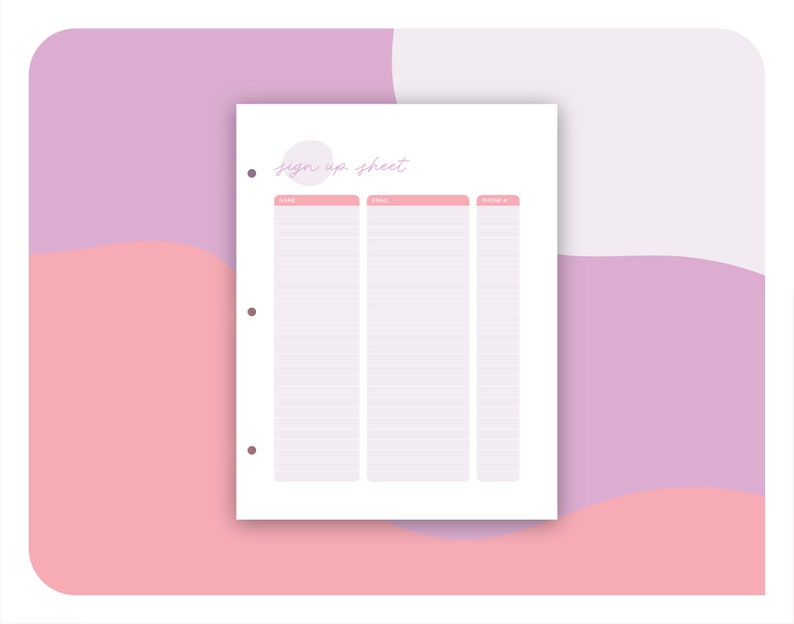 Printable Sign in Sheet, Customer Sign-in, Event & Party Sign-up ...