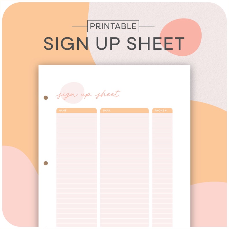 Printable Sign in Sheet, Customer Sign-in, Event & Party Sign-up ...
