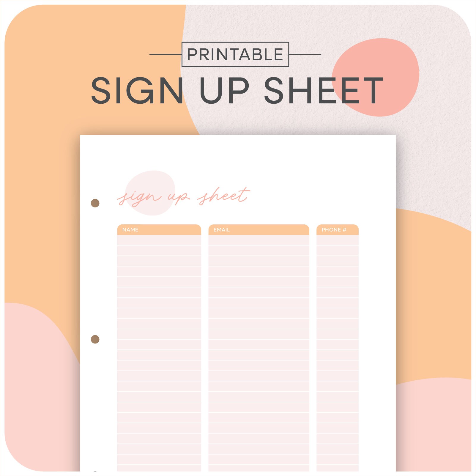 Printable Sign in Sheet, Customer Sign-in, Event & Party Sign-up ...
