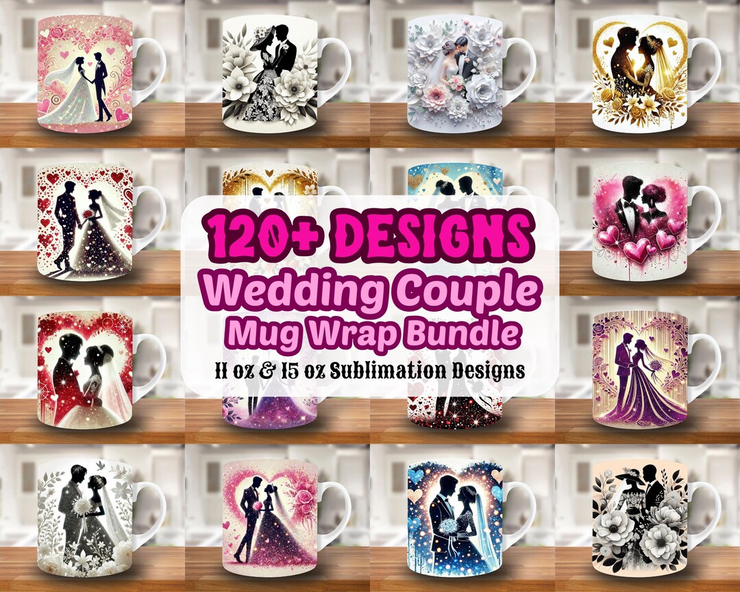 Wedding Couple Mug Wrap Bundle, 11oz & 15oz Mug Template, Bride Mug ...