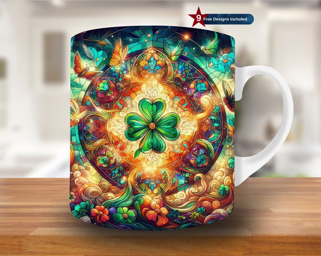 3D St Patrick's Day Clover Mug Wrap, 11oz & 15oz Mug Template, Pattys ...