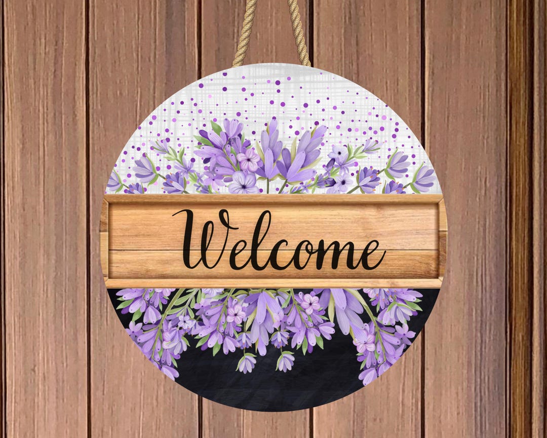 Welcome Sign Round Door Hanger Design, Flower Round Sublimation Design ...