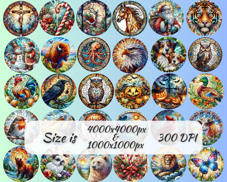 Round Stained Glass Bundle PNG, Round Designs Png, Sublimation Designs ...