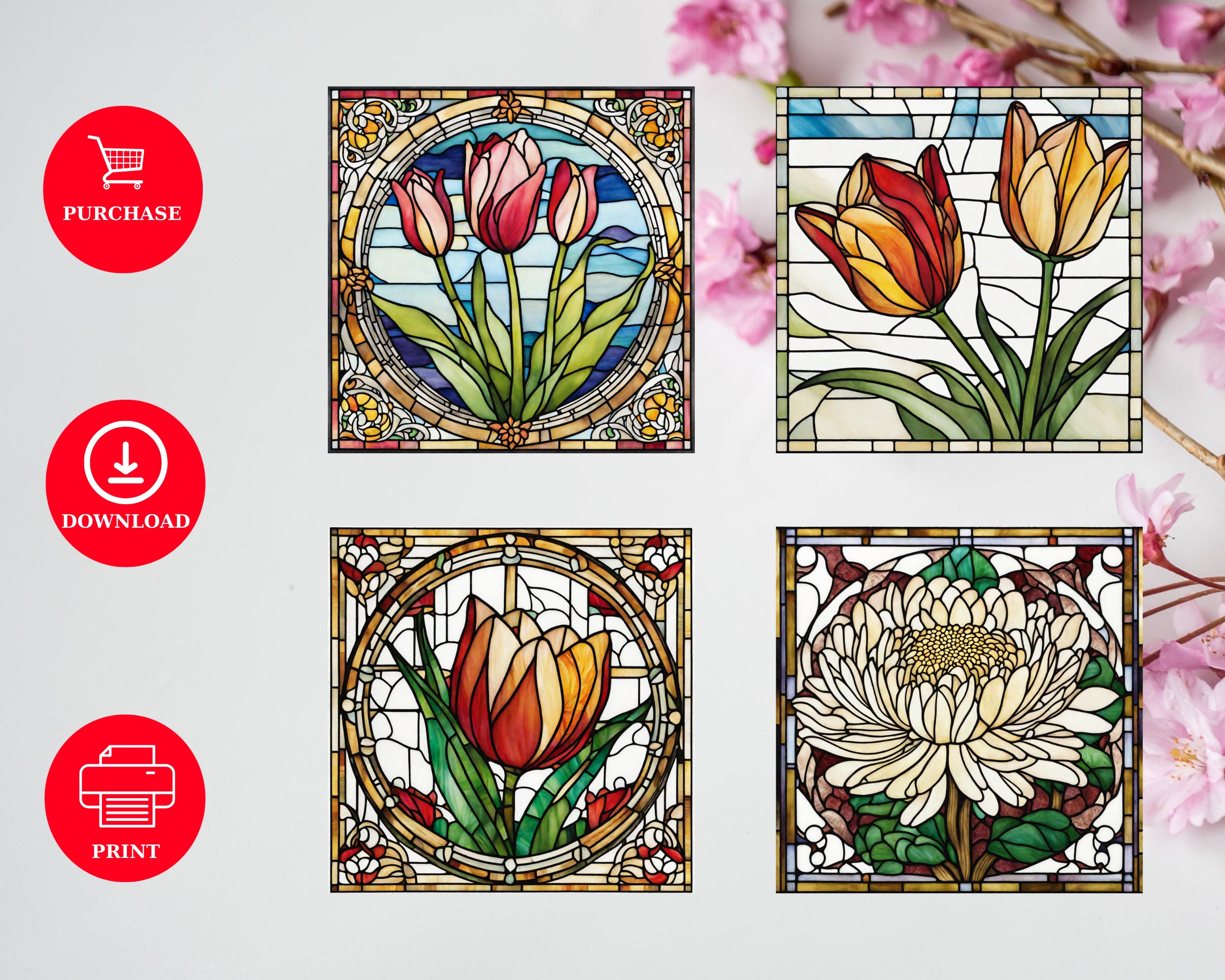 Stained Glass Floral Bundle PNG High-resolution Commercial Use, Digital ...