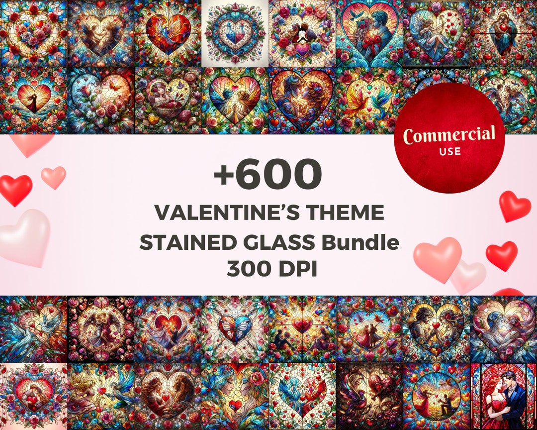 Valentine's Day Stained Glass Bundle, High-resolution, Commercial Use ...