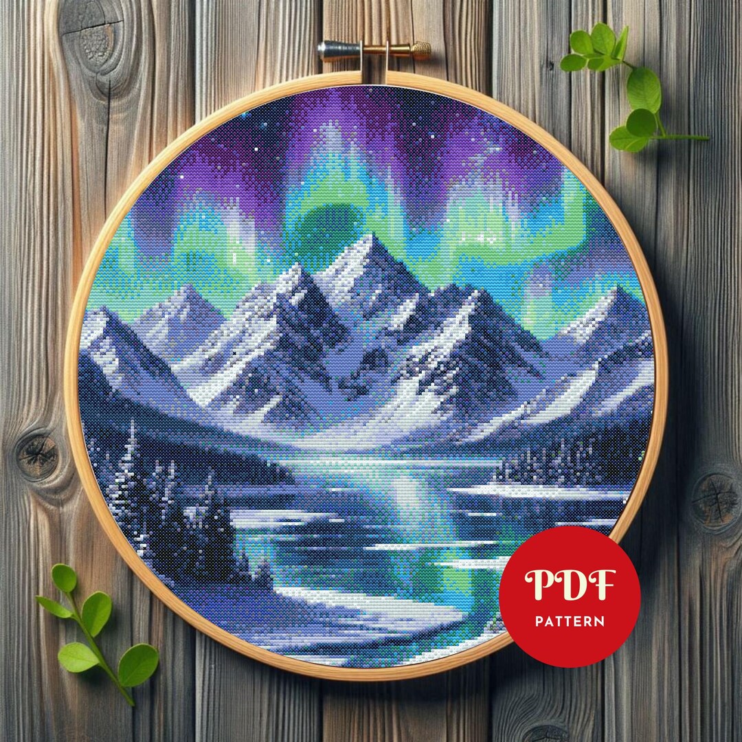 Northern Lights Cross Stitch Pattern, Aurora Borealis Embroidery Design ...
