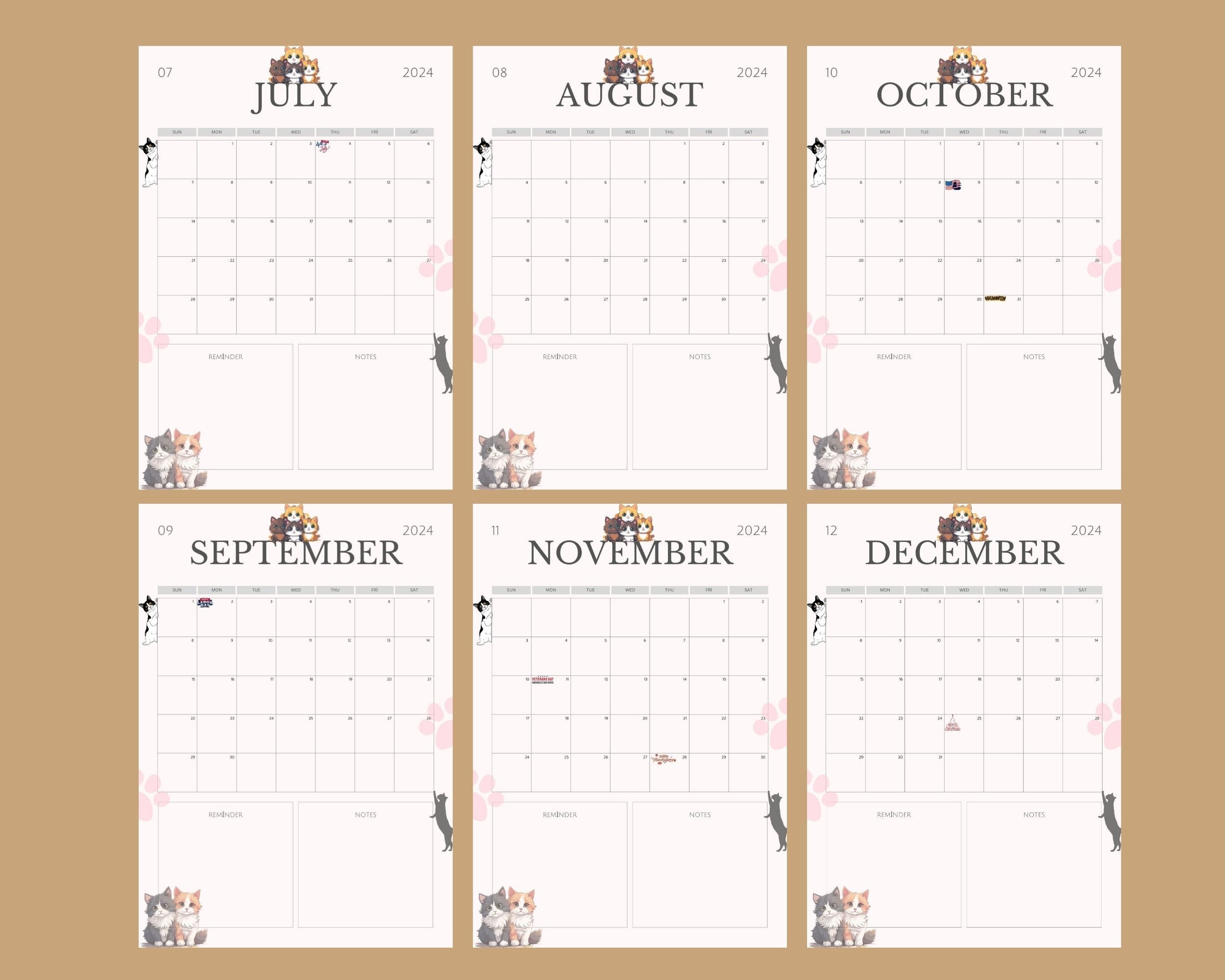 2024 Cat Themed Minimalist Monthly Calendar Cat Lover DIY - Etsy