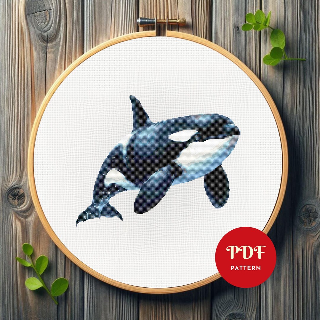 Whale Cross Stitch Pattern, Killer Whale Embroidery Design, Ocean ...