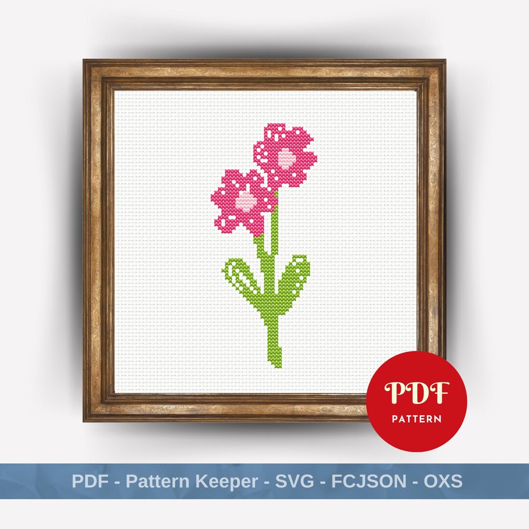 Pink Flower Cross Stitch Pdf Pattern, Beginner Embroidery Stitch ...