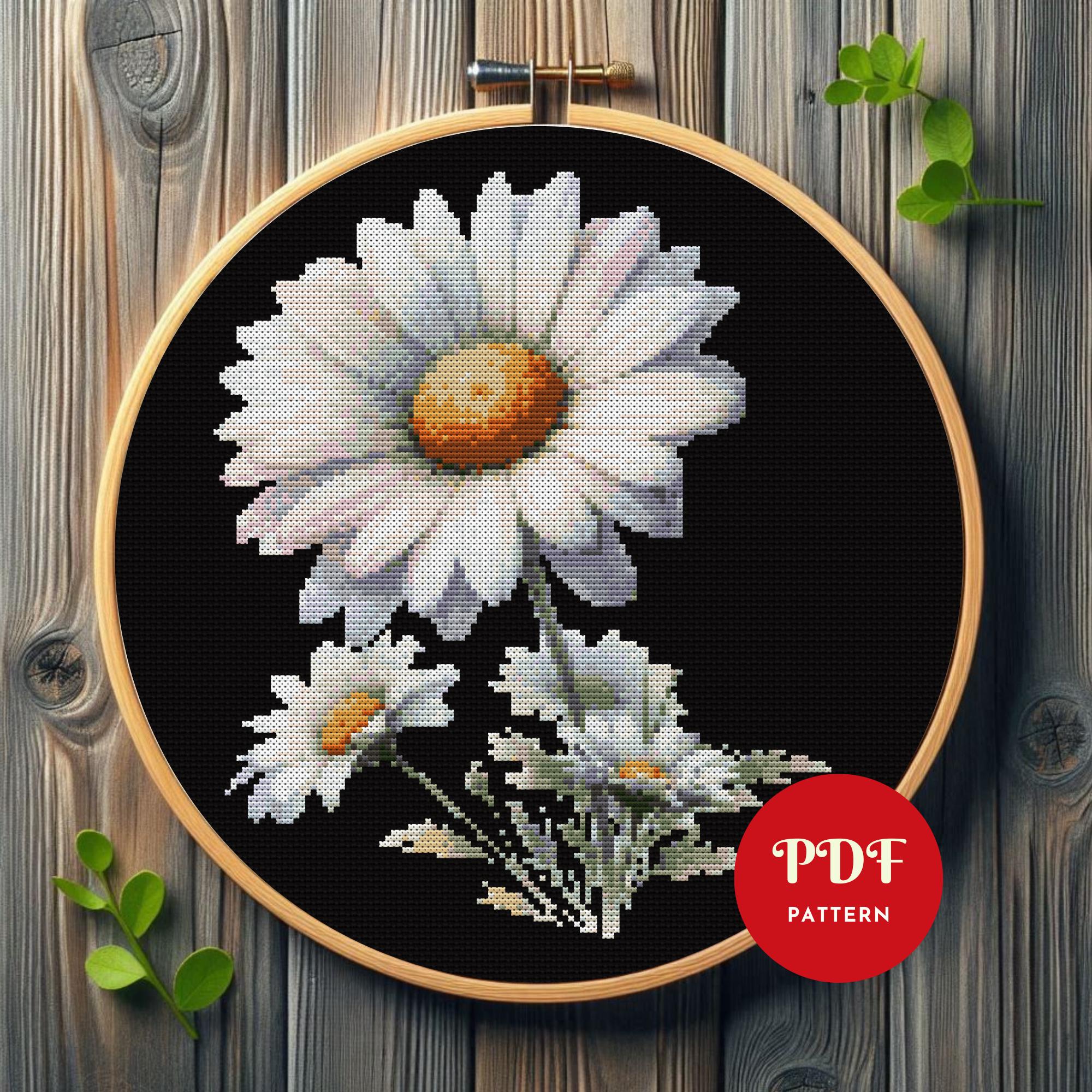 Daisy Cross Stitch Pattern, Flower Embroidery Pattern, Floral ...