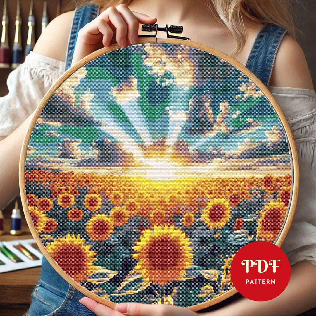 Sunflower Field Cross Stitch Pattern, Floral Embroidery Stitch Pattern ...