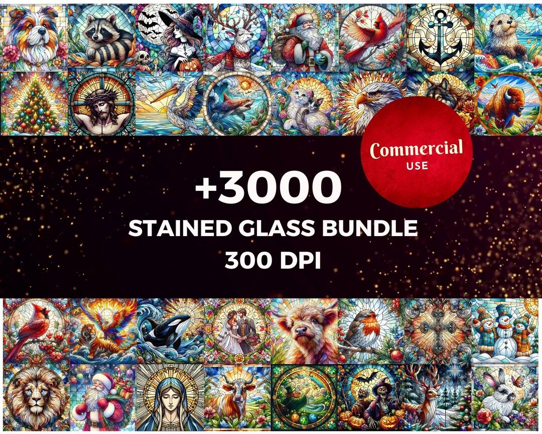 Stained Glass Png Bundle, Sublimation Design, Faux Stained Glass ...