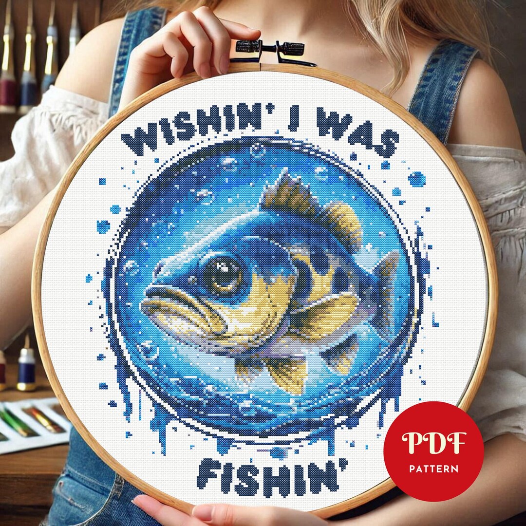 Fishing Cross Stitch Pattern, Fisher Embroidery Pattern, Funny ...