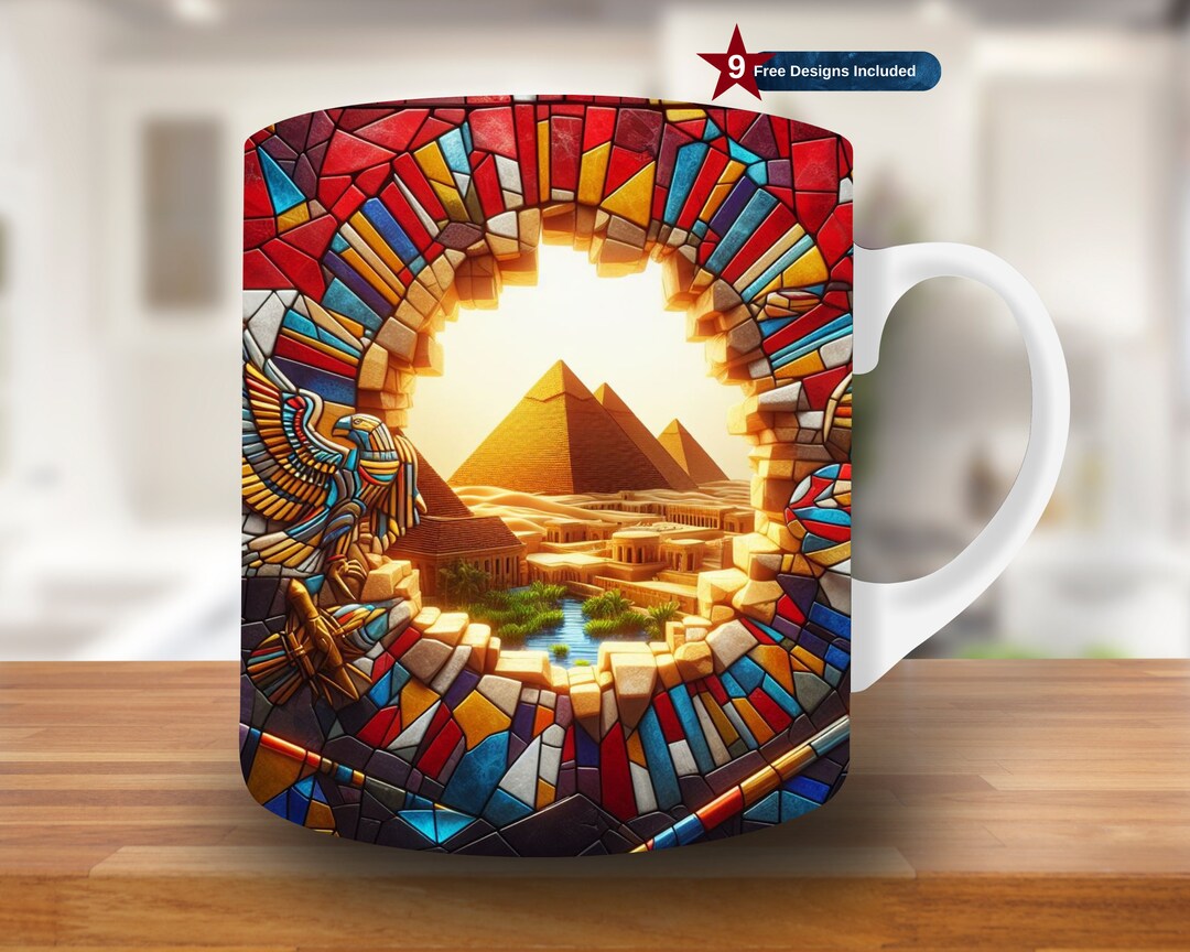 3D Pyramids Egyptian Flag Hole in a Wall Mug Wrap, 11oz & 15oz Mug ...