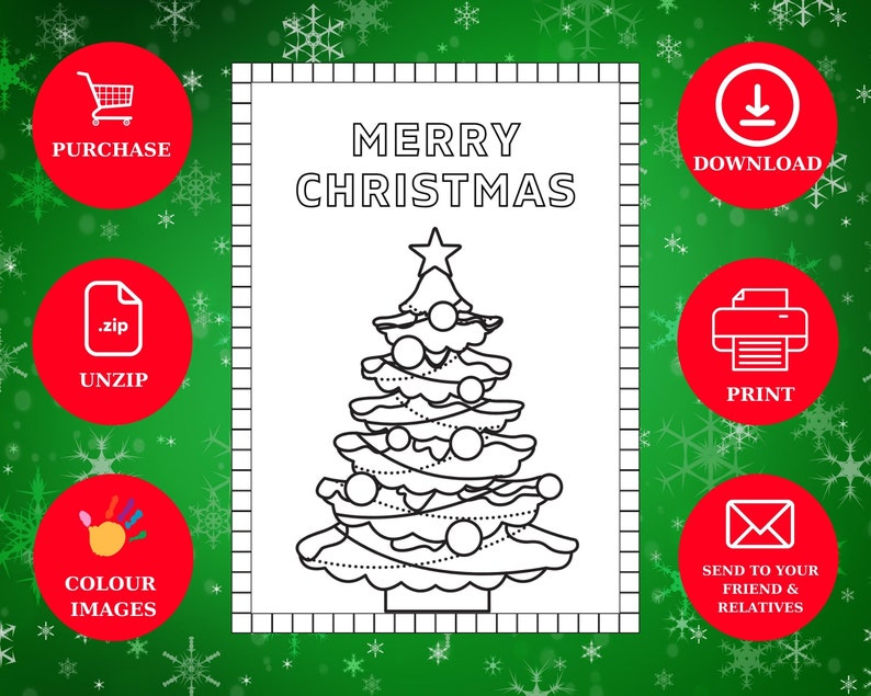 Christmas Coloring Card Bundle 28 HAND-DRAWN DESIGNS Printable Holiday ...