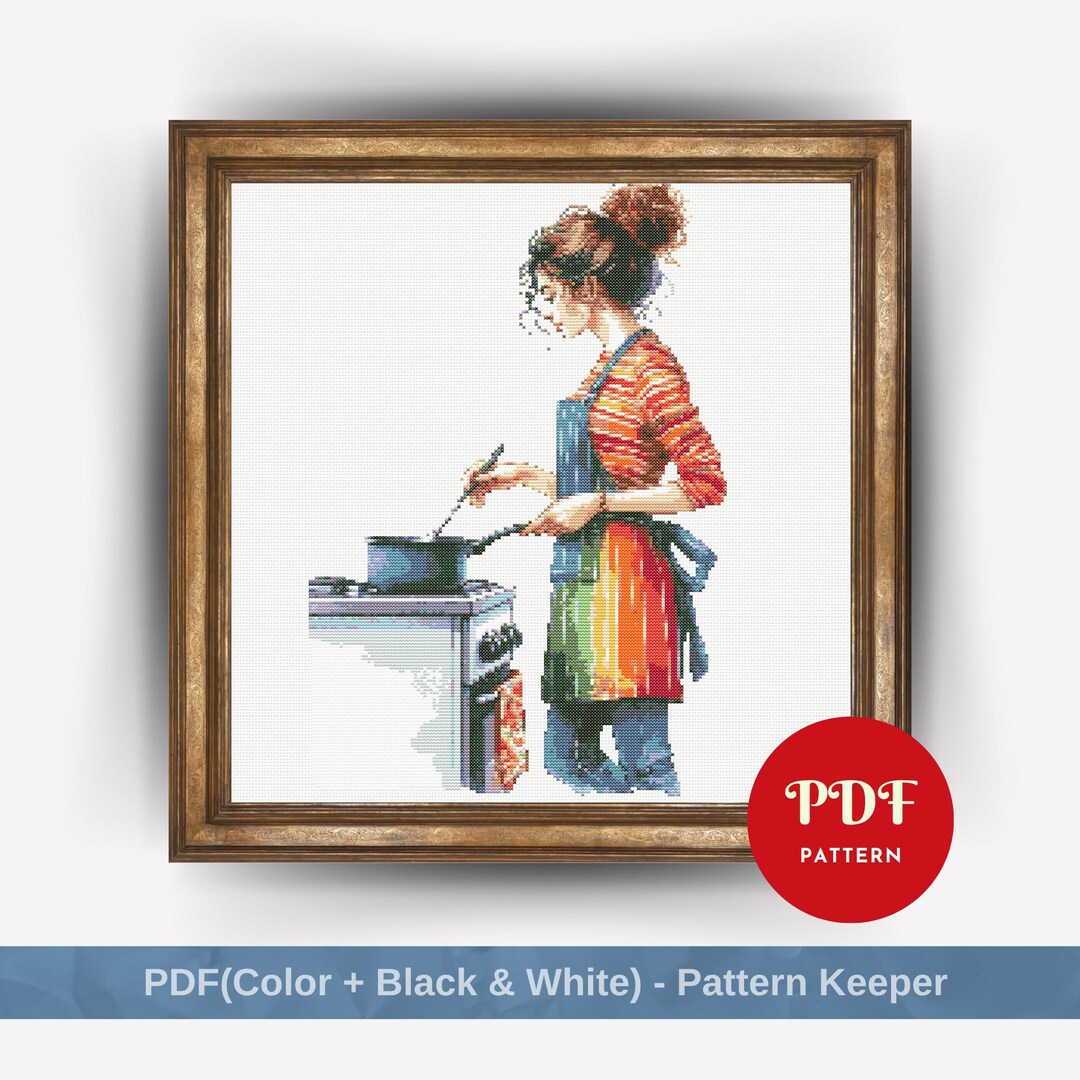 Girl Cooking Cross Stitch Pattern, Female Embroidery Design, Woman ...