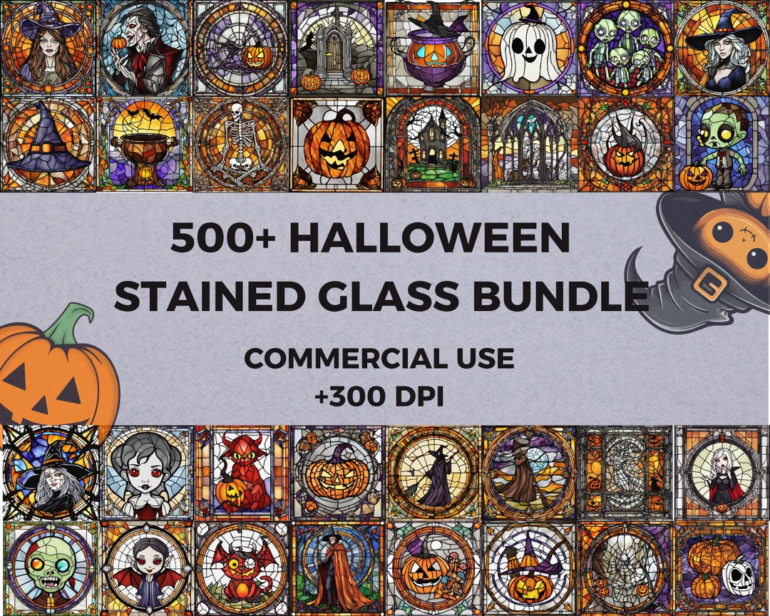 Halloween Stained Glass Bundle PNG, High-resolution, Commercial Use ...
