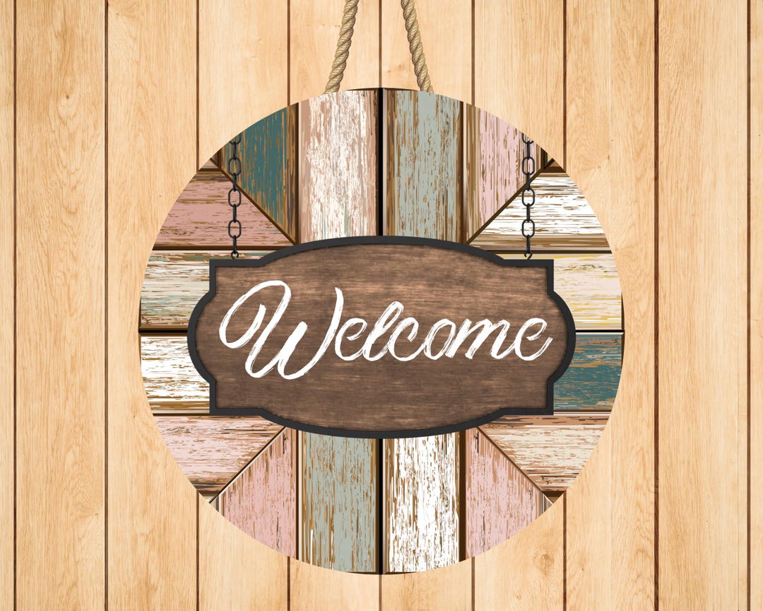 Welcome Wooden Sign Round Door Hanger Design, Welcome Round Sublimation ...