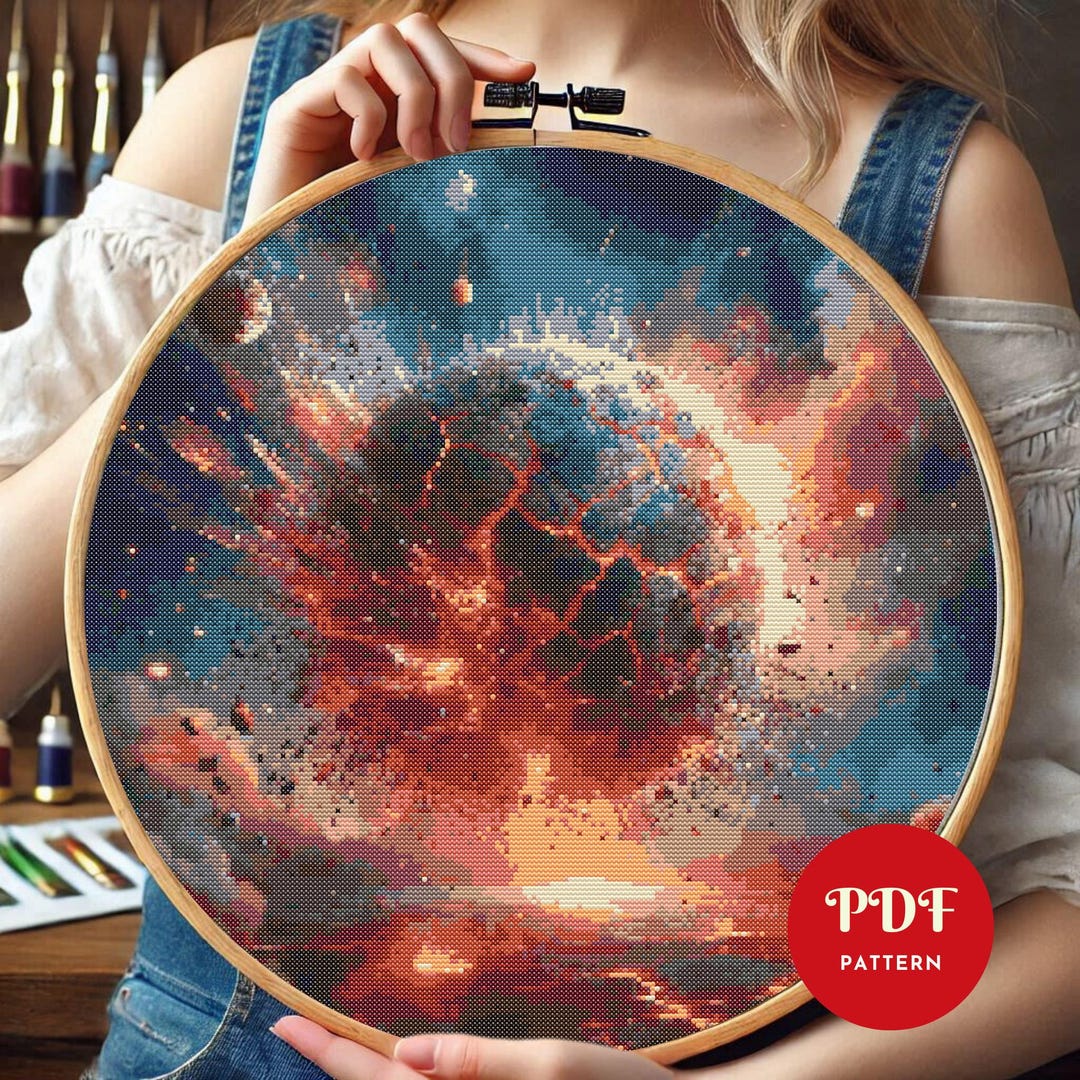 Exploding Planet Cross Stitch Pattern, Sci-fi Embroidery Pattern, Space ...