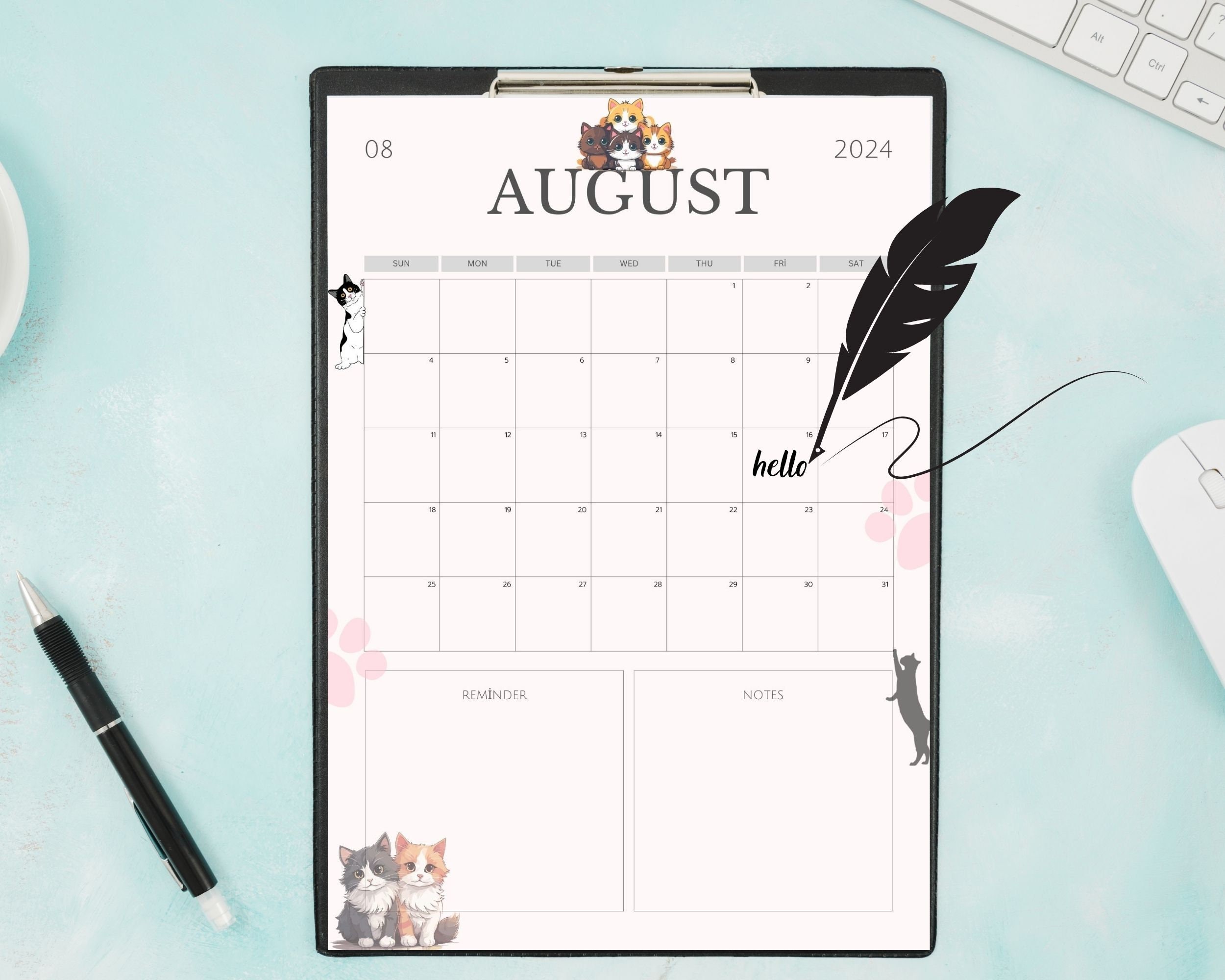 2024 Cat Themed Minimalist Monthly Calendar Cat Lover DIY - Etsy