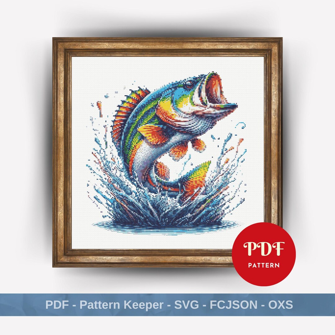 Colorful Largemouth Bass Stitch Pattern, Fish Embroidery Pattern ...