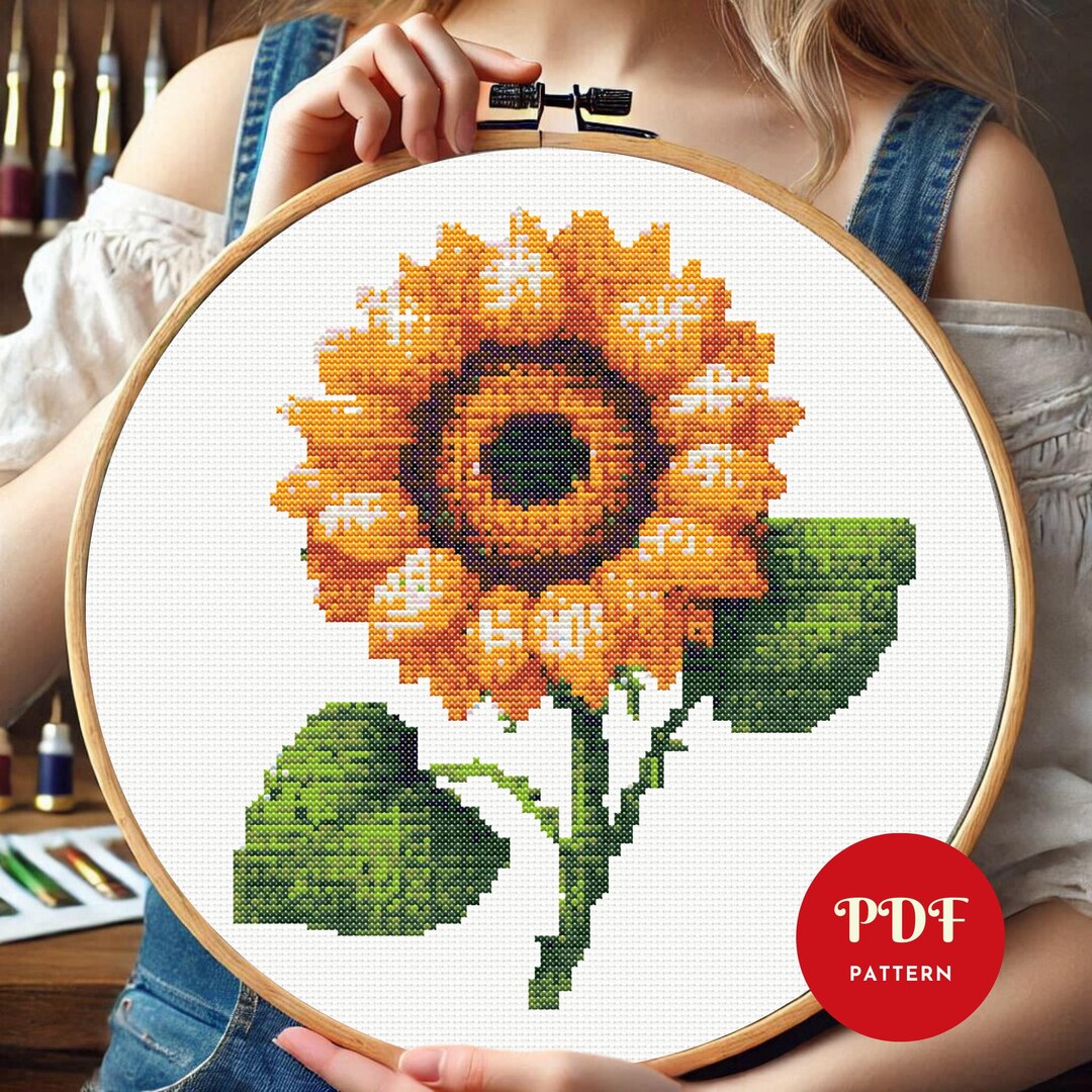 Sunflower Cross Stitch Pattern, Floral Embroidery Stitch Pattern, Retro ...