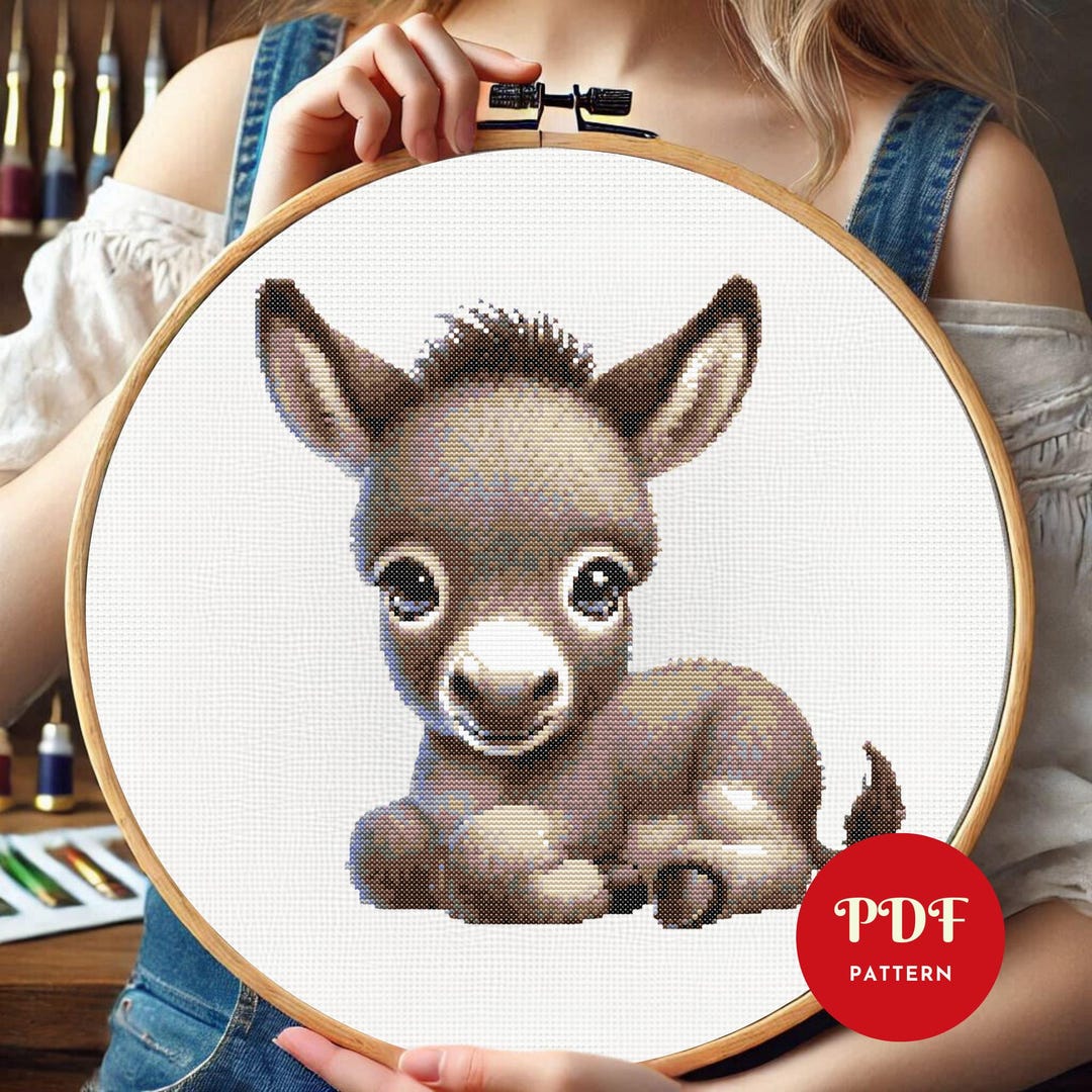 Baby Donkey Cross Stitch Pattern, Farm Animal Embroidery Pattern ...