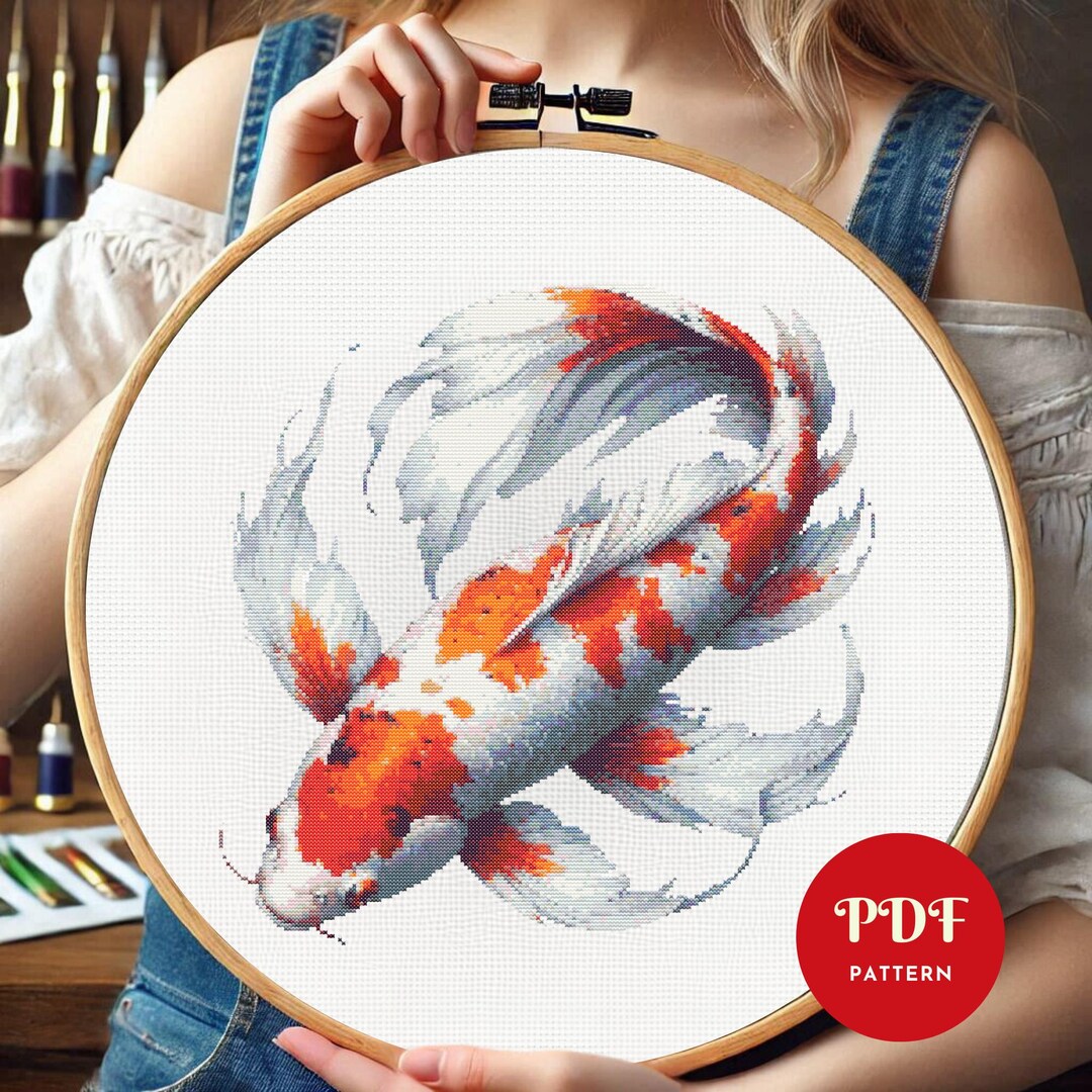 Koi Fish Stitch Pattern, Koi Fish Embroidery Pattern, Fish Embroidery ...