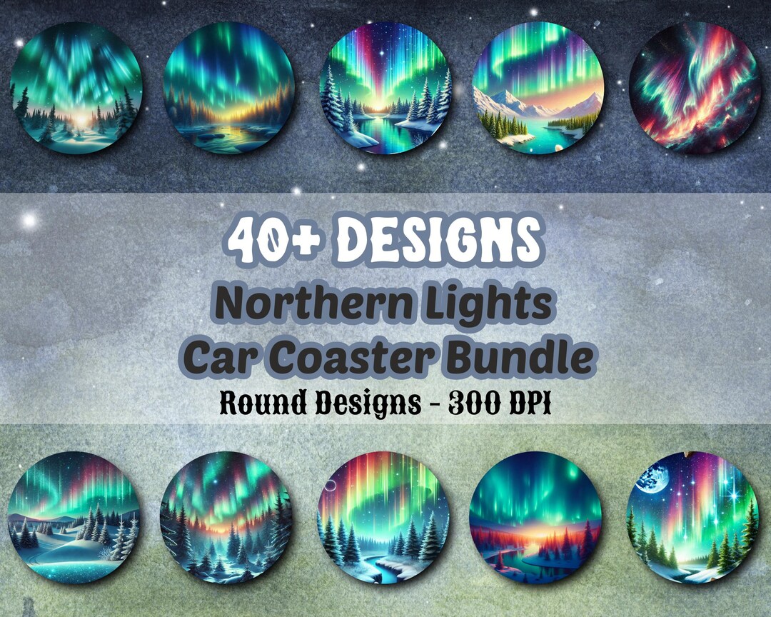 Northern Lights Car Coaster Bundle PNG, Polar Aurora Sublimation Design ...