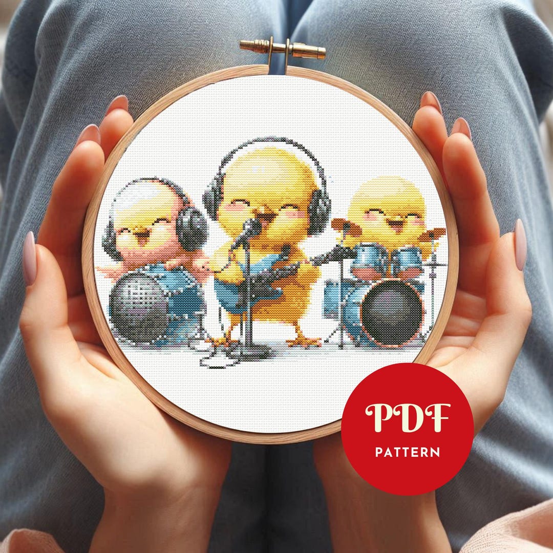 Chick Band Cross Stitch Pattern, Baby Rock Band Embroidery Design ...