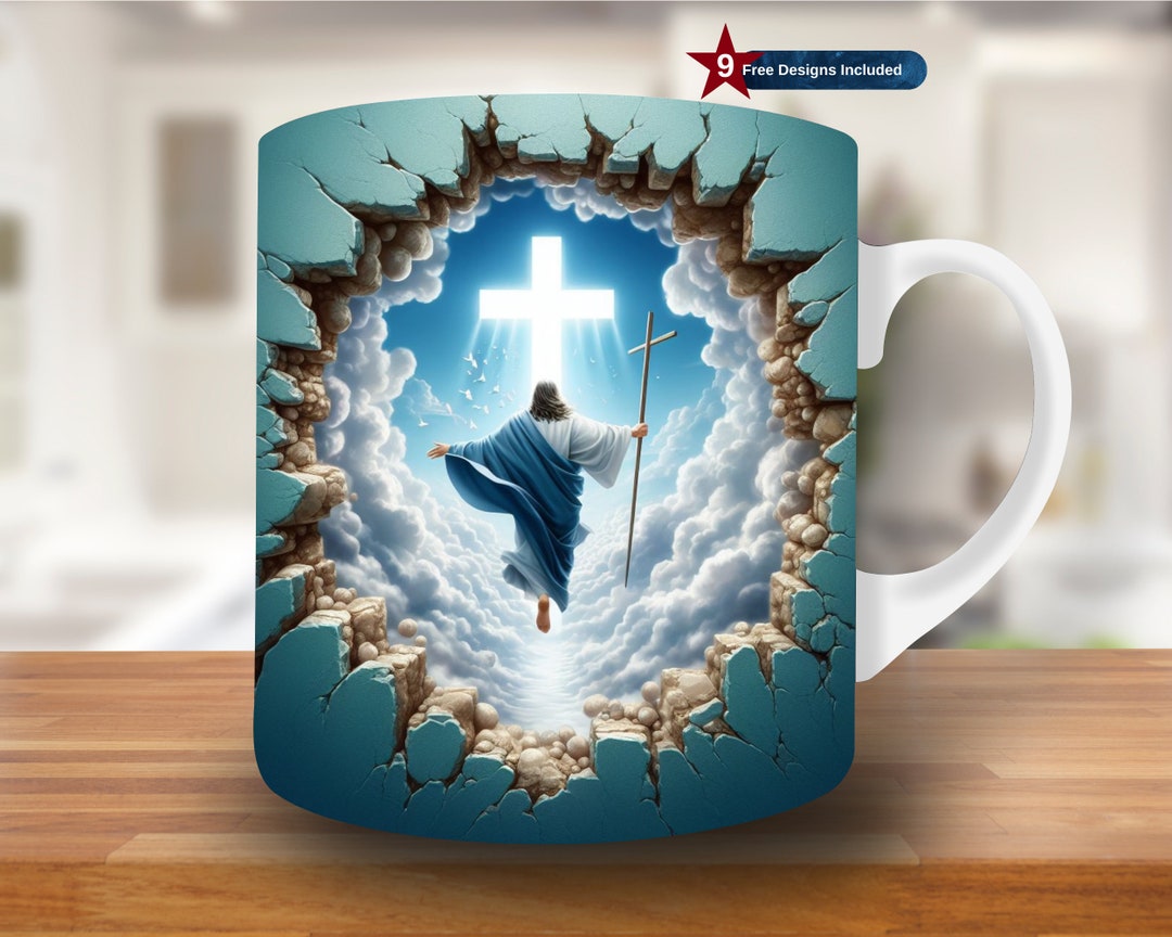 3D Jesus in Heaven Mug Wrap, 11oz & 15oz Mug Template, Mug Sublimation ...