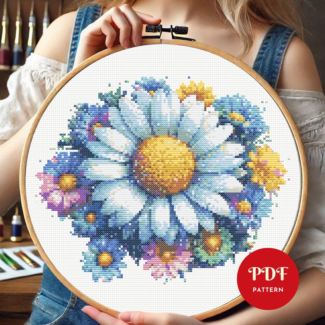 Daisy Cross Stitch Pattern, Flower Embroidery Pattern, Floral ...