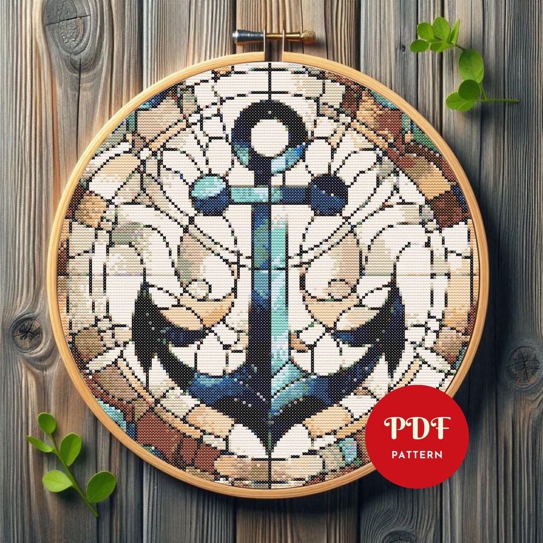 Stained Glass Anchor Cross Stitch Pattern, Christian Embroidery Pattern ...