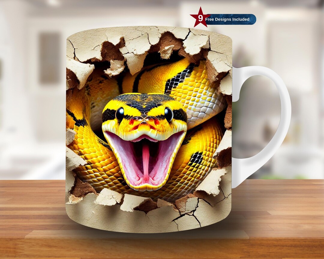 3D Snake Mug Wrap, 11oz & 15oz Mug Template, Reptile Mug Sublimation Design, Ball Python Mug ...