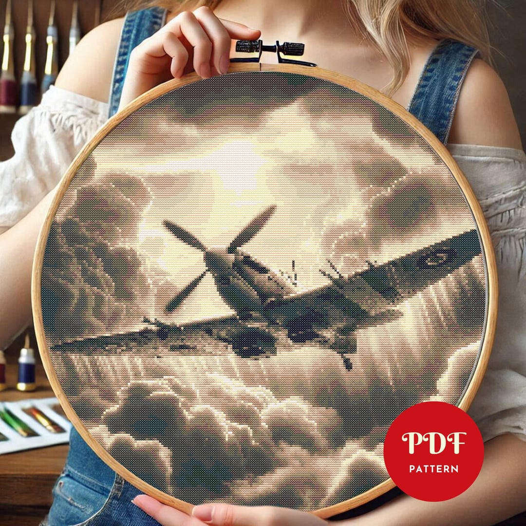 Plane in Clouds Cross Stitch Pattern, Sky Adventure Embroidery Design ...