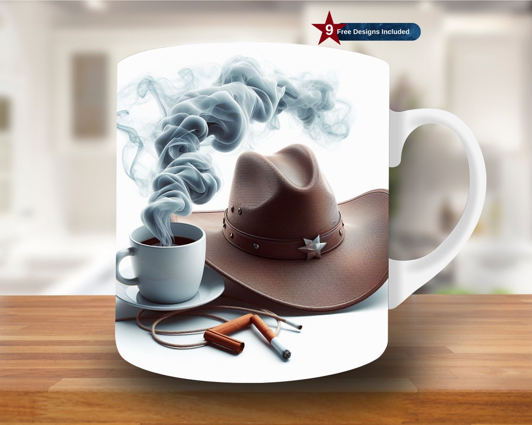 3D Cowboy Hat Cigarettes and Coffee Mug Wrap, 11oz & 15oz Mug Template ...