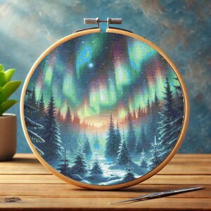 Northern Lights Cross Stitch Pattern, Winter Embroidery Stitch Pattern ...