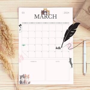 2024 Cat Themed Minimalist Monthly Calendar, Cat Lover, DIY, Unique ...