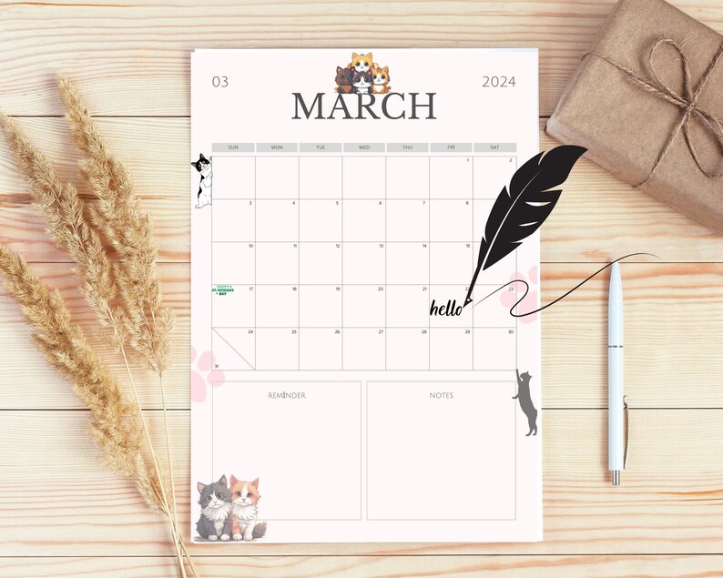2024 Cat Themed Minimalist Monthly Calendar Cat Lover DIY - Etsy