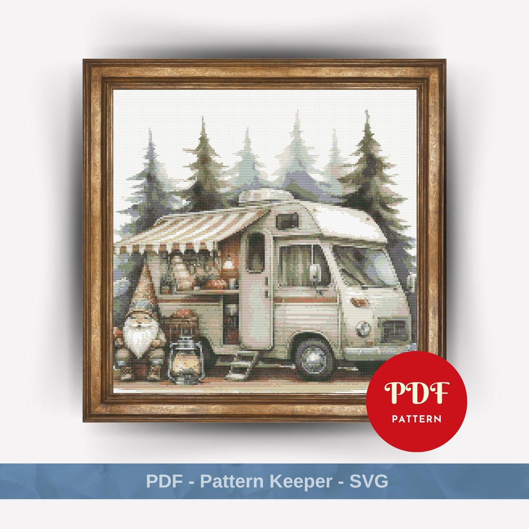 Caravan Cross Stitch Pattern, Landscape Embroidery Pattern, Camping ...