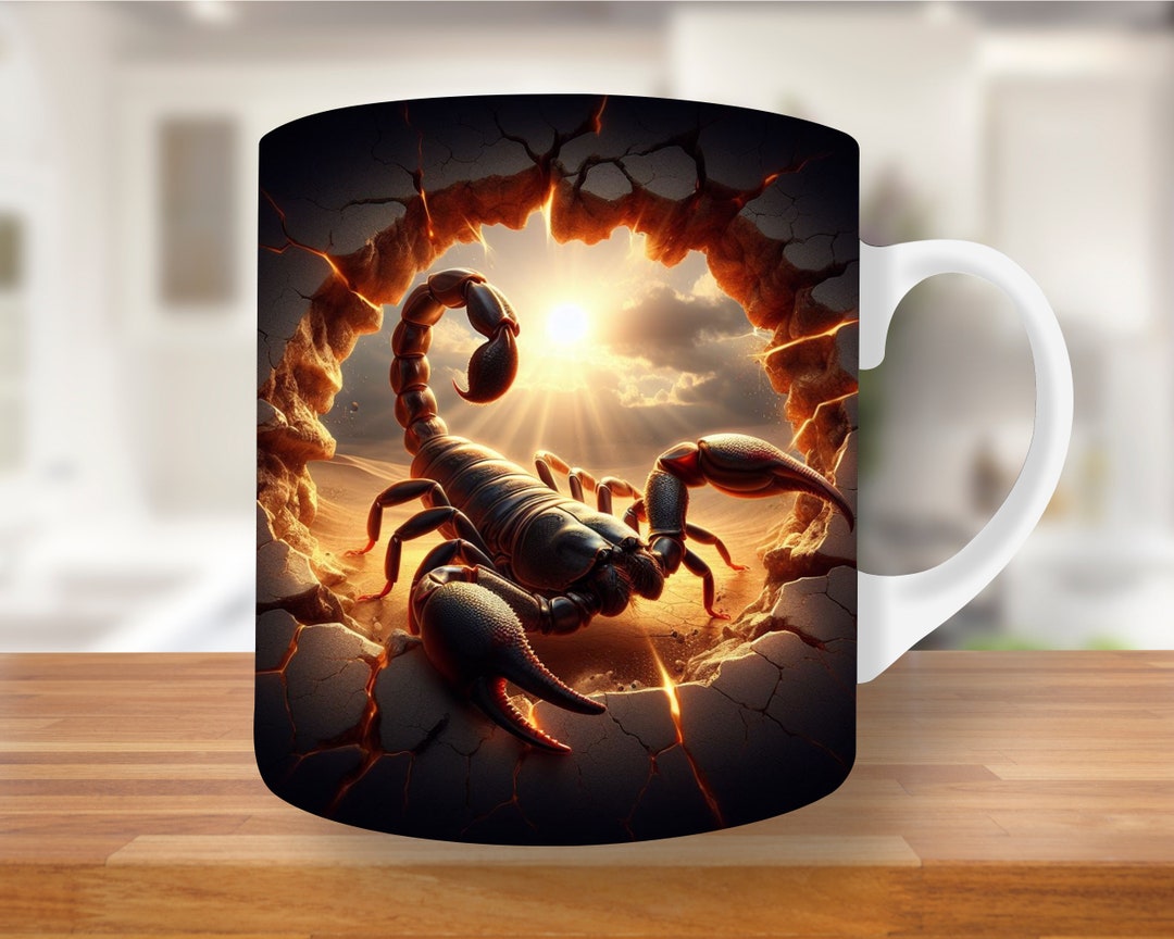 3D Scorpion Hole in A Wall Mug Wrap, 11oz & 15oz Mug Template,scorpion ...