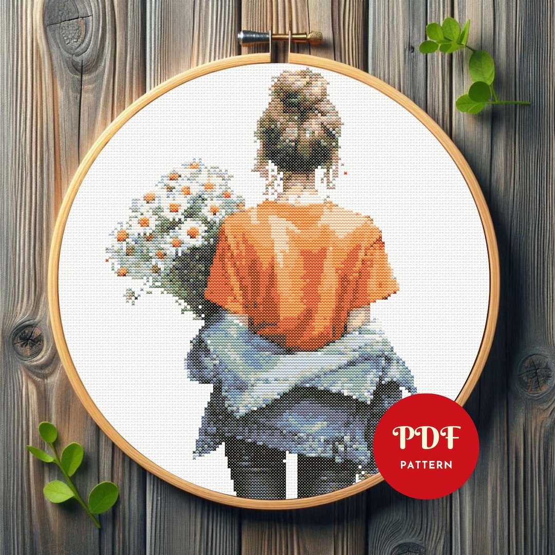 Girl With Daisies Cross Stitch Pattern, Easy Floral Embroidery (PDF ...