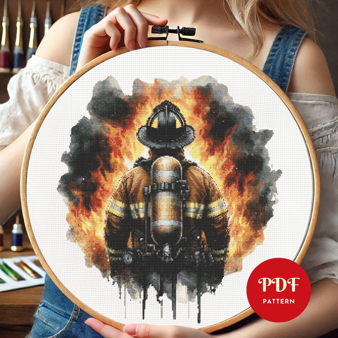 Fire Fighter Cross Stitch Pattern, Fireman Embroidery Stitch Pattern ...