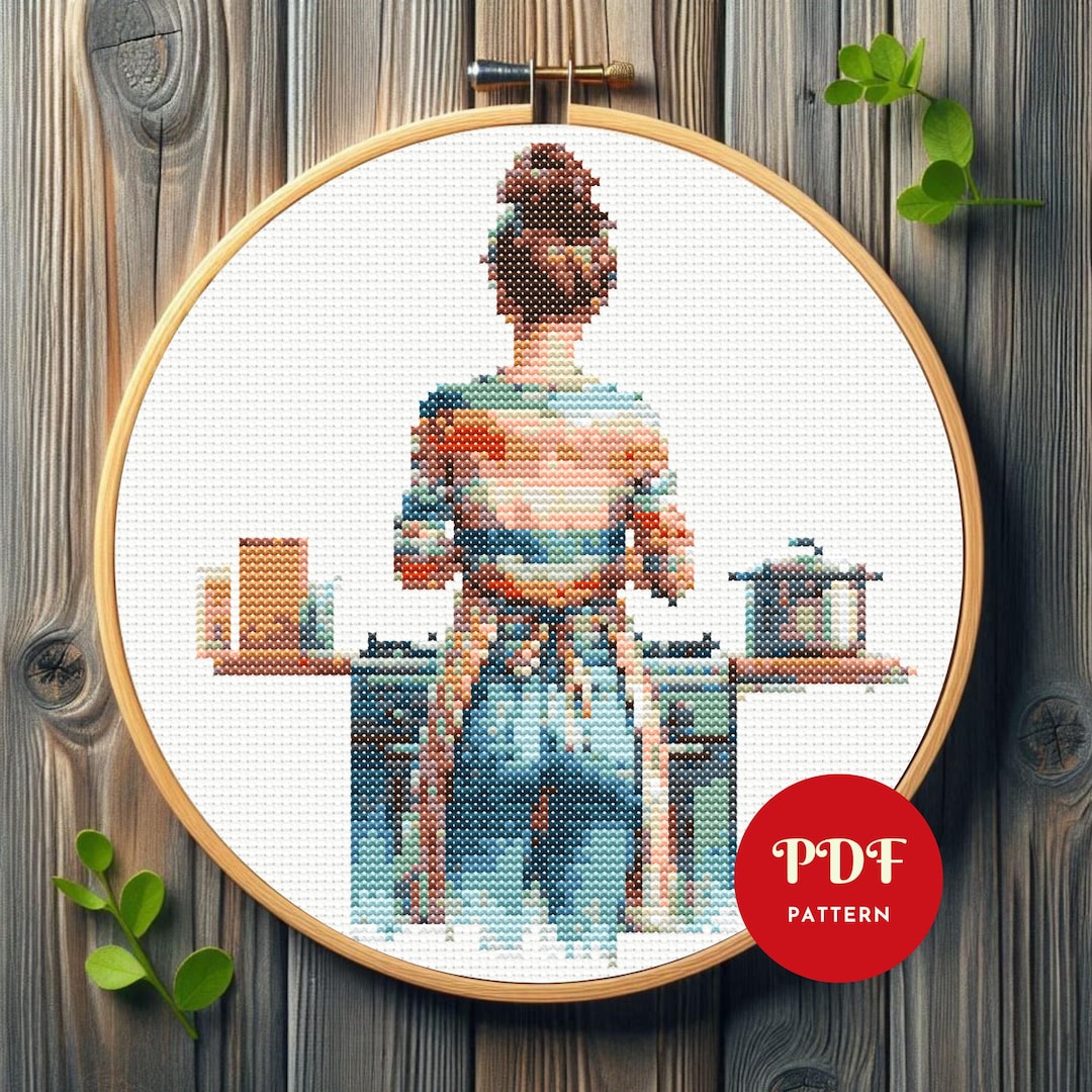 Cooking Woman Cross Stitch Pattern, Kitchen Embroidery Design, Home ...