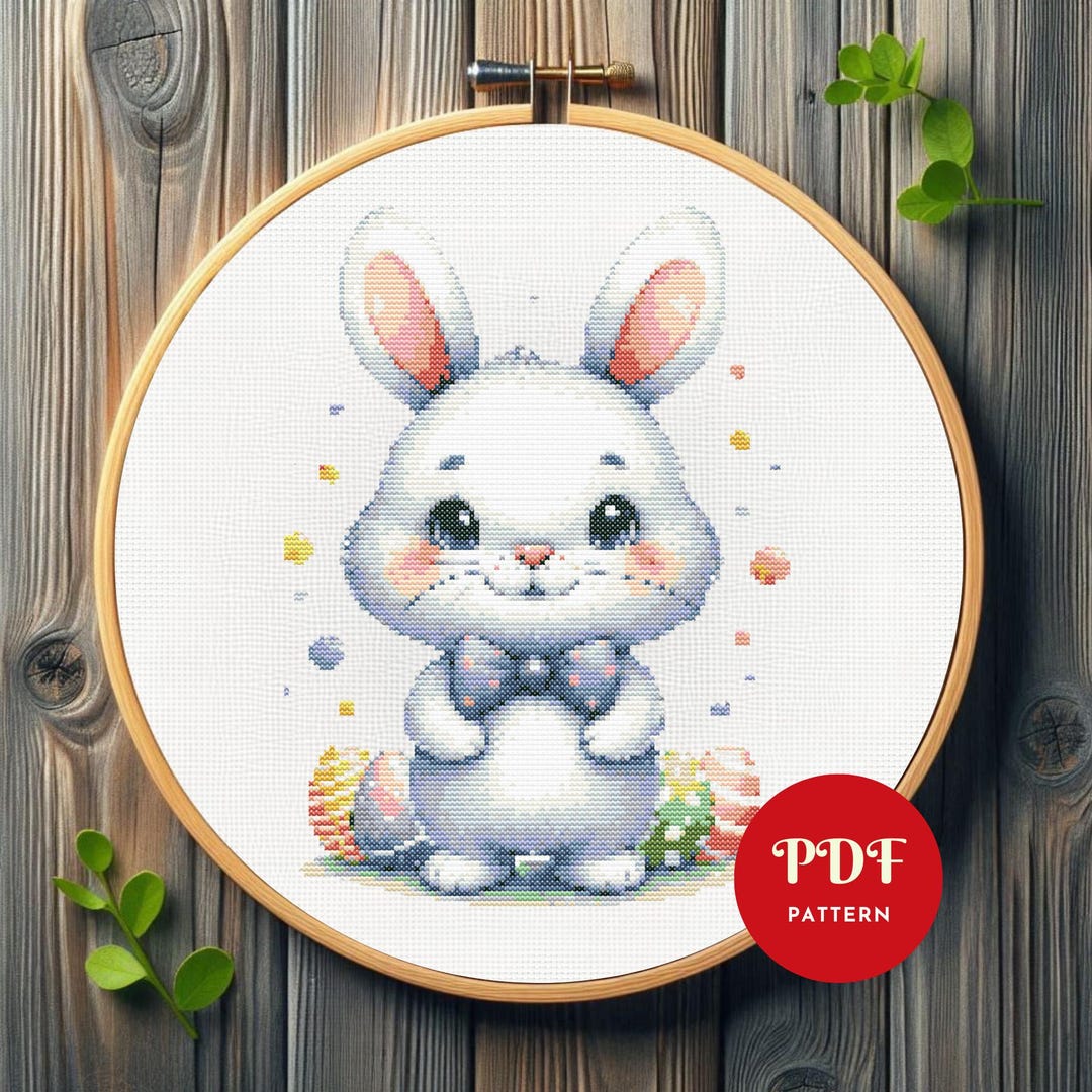Cute Easter Bunny Cross Stitch Pattern, Easter Egg Embroidery Pattern ...