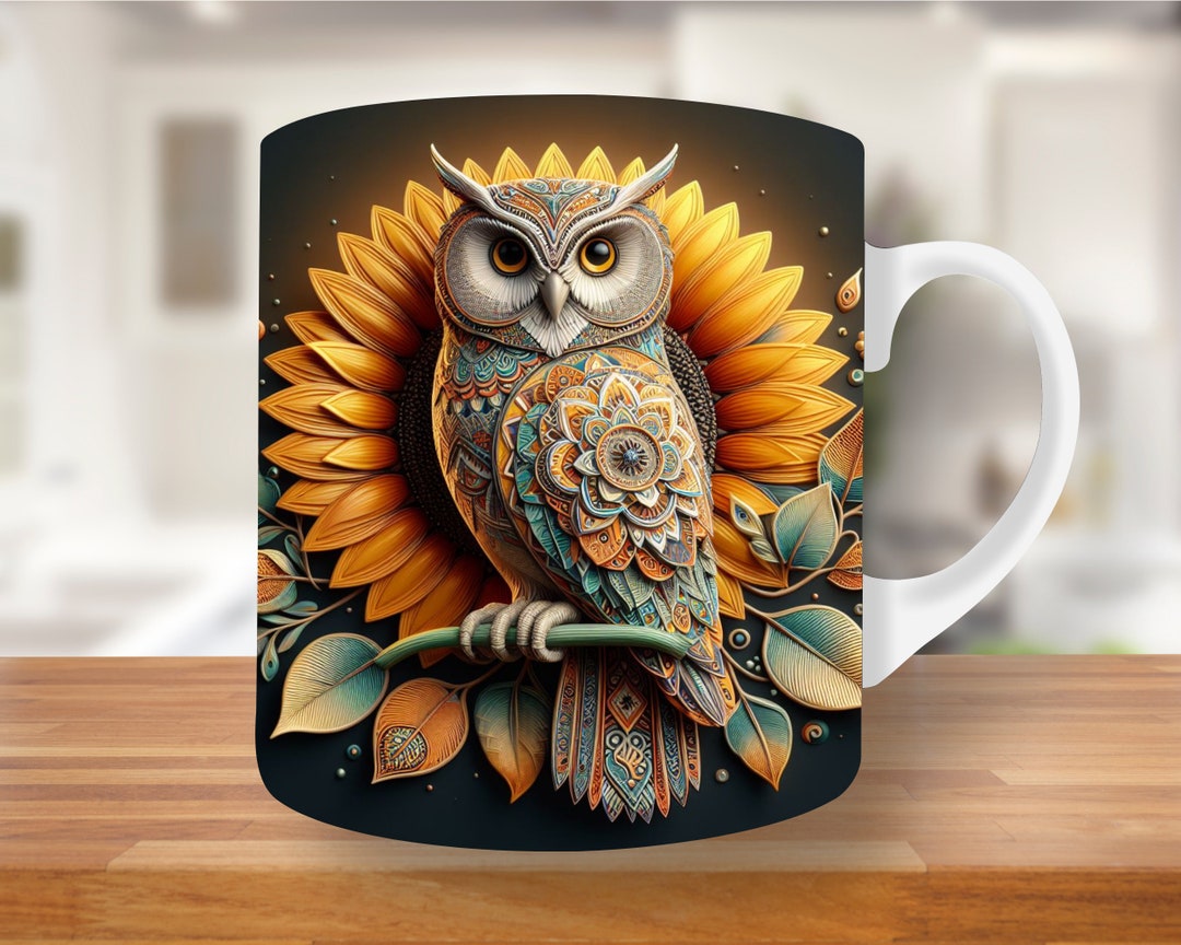 3D Boho Owls Crack in A Wall Mug Wrap, 11oz & 15oz Mug Template, Mug ...