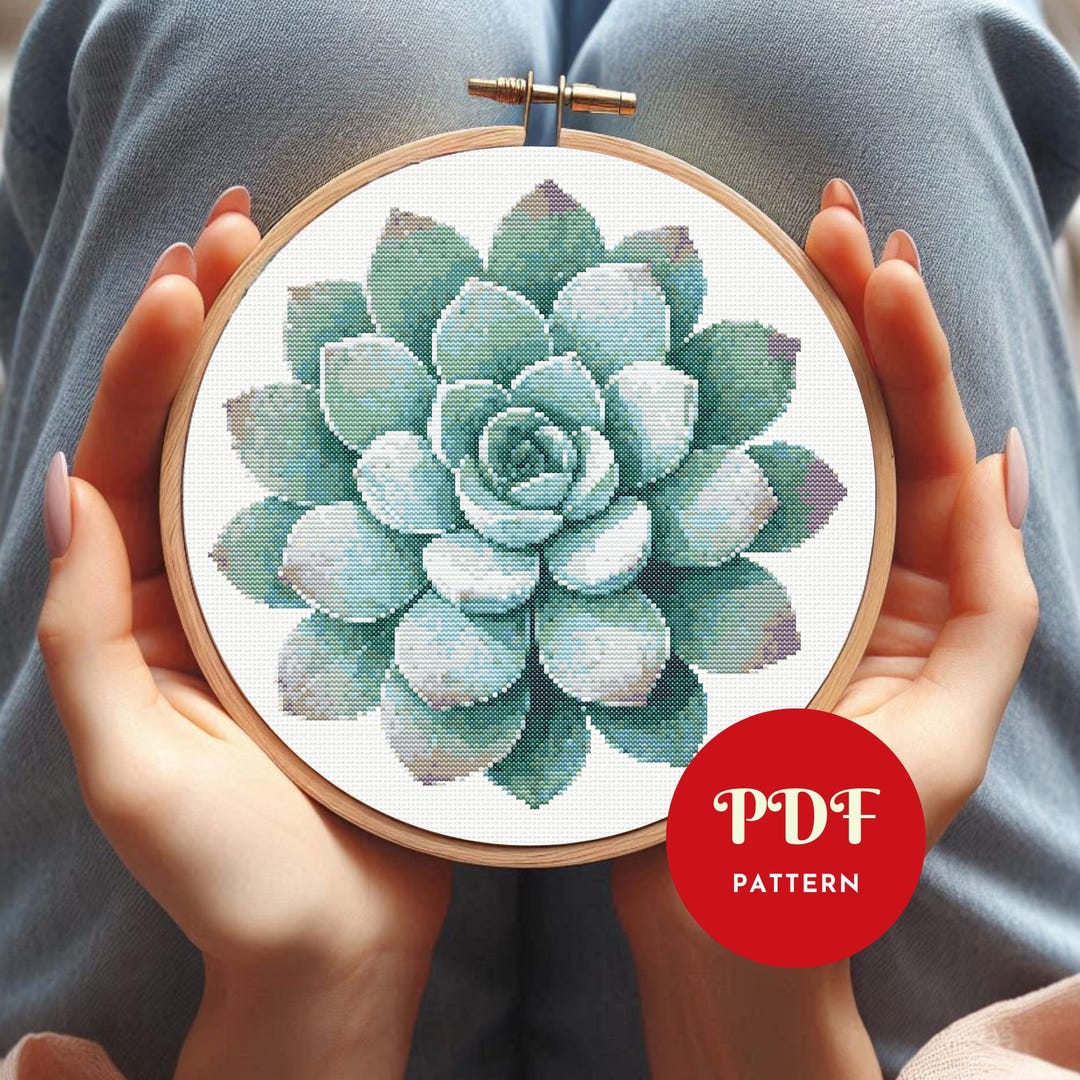 Succulent Plant Cross Stitch Pattern, Botanical Embroidery Design ...
