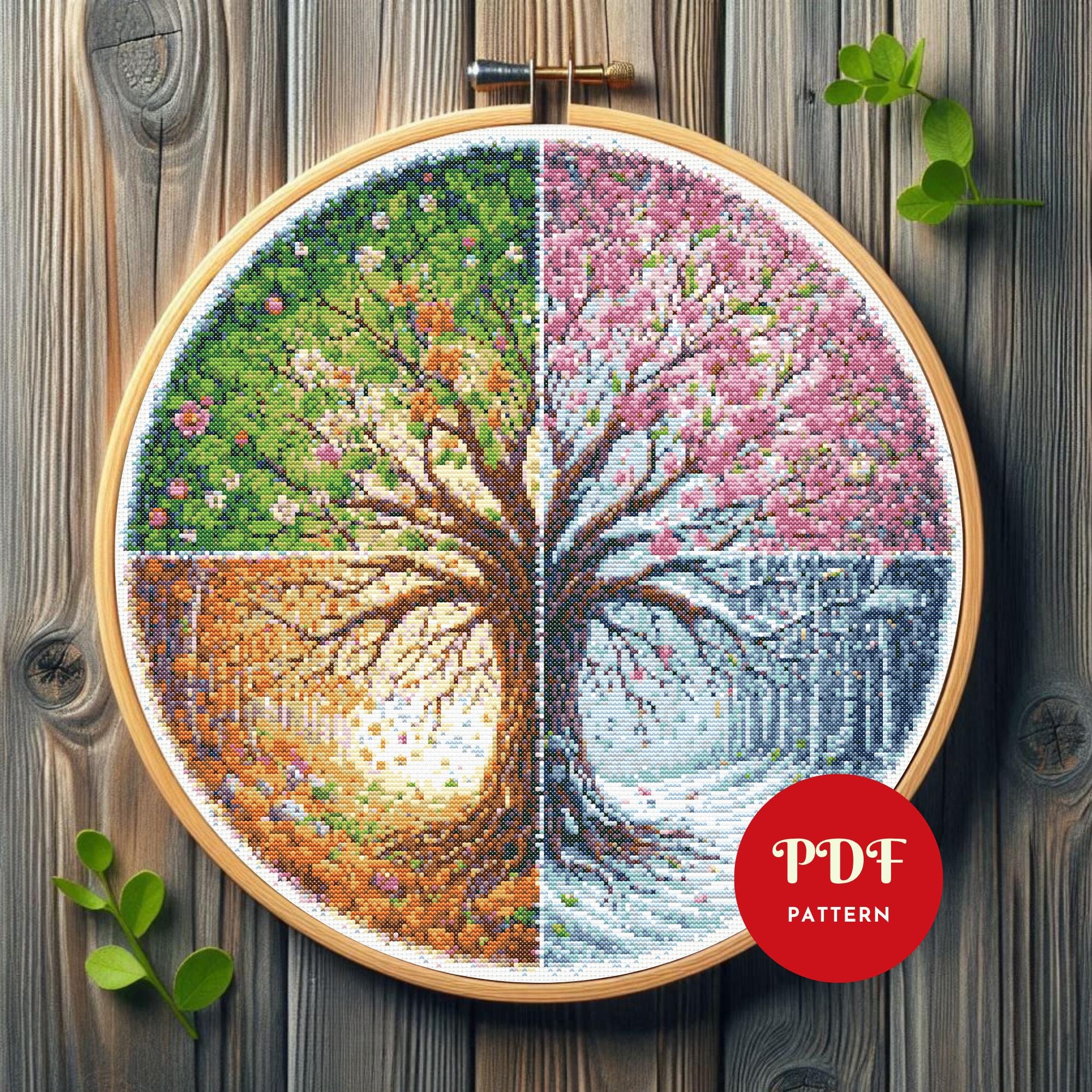 Seasonal Tree of Life Cross Stitch Pattern, Four Seasons Embroidery ...